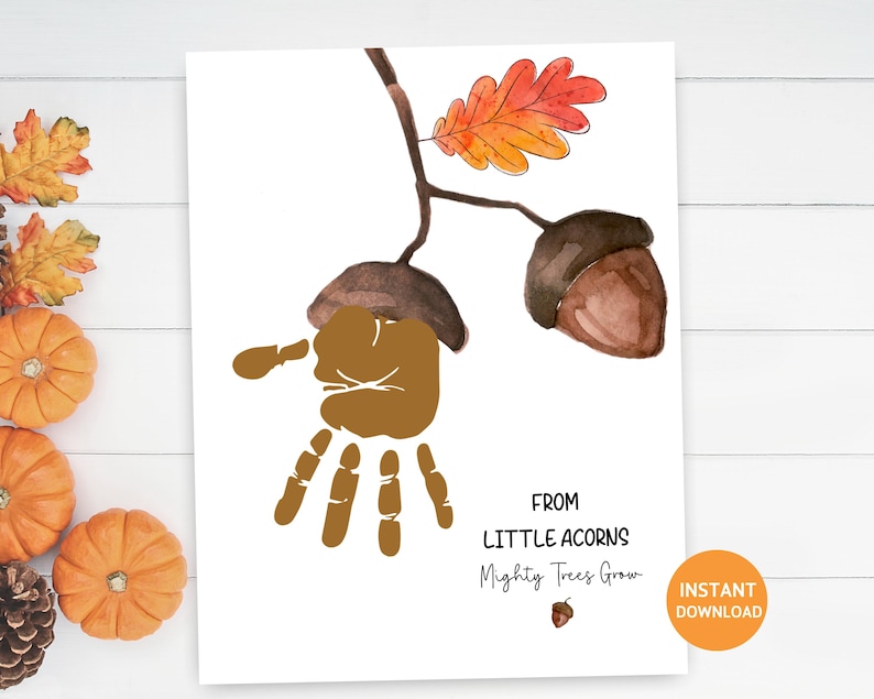 Acorn Handprint Craft, Fall Keepsake Art Craft, Thanksgiving Handprint ...