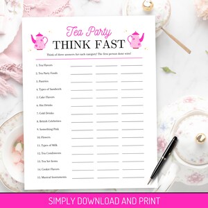 Tea Party Think Fast Game, Tea Party Game Printable, Tea Party Game for ...