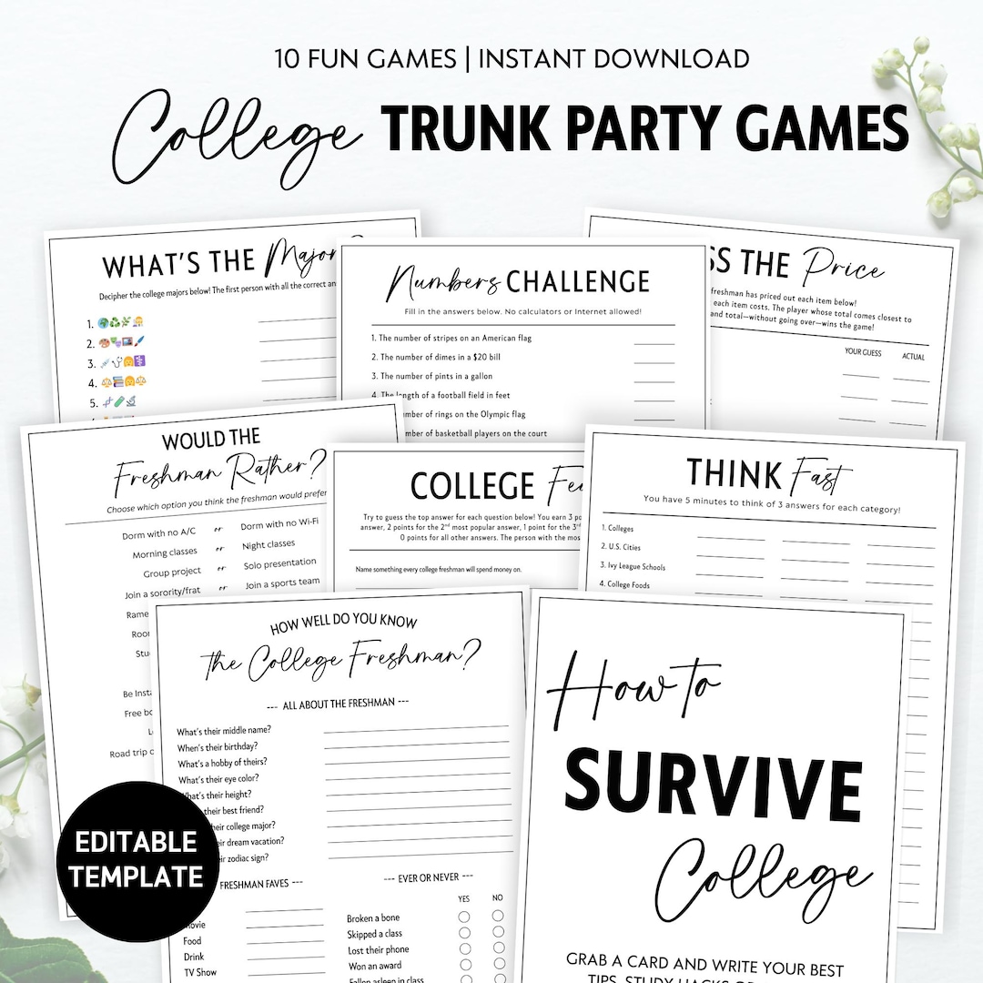 Editable College Trunk Party Games, College Going Away Party Game ...
