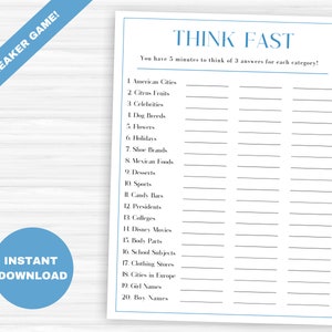 Think Fast Game, Icebreaker Game, Fun Icebreaker Ideas, Group Party ...