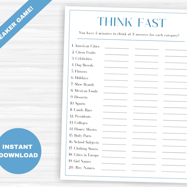 Think Fast Game - Etsy