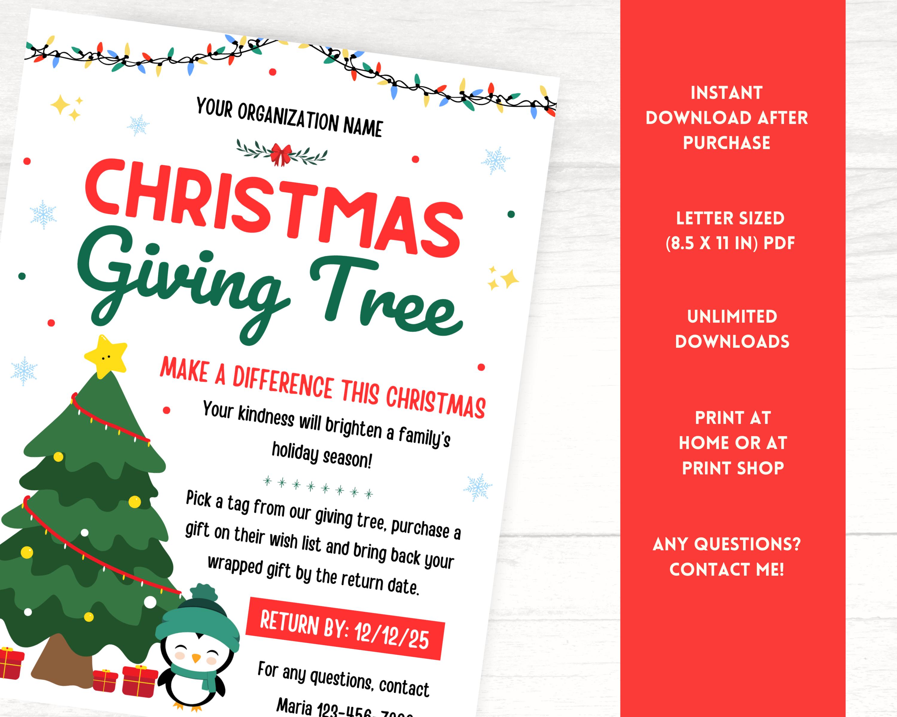 Giving Tree Fundraiser Flyer, Editable Giving Tree Sign, Christmas ...