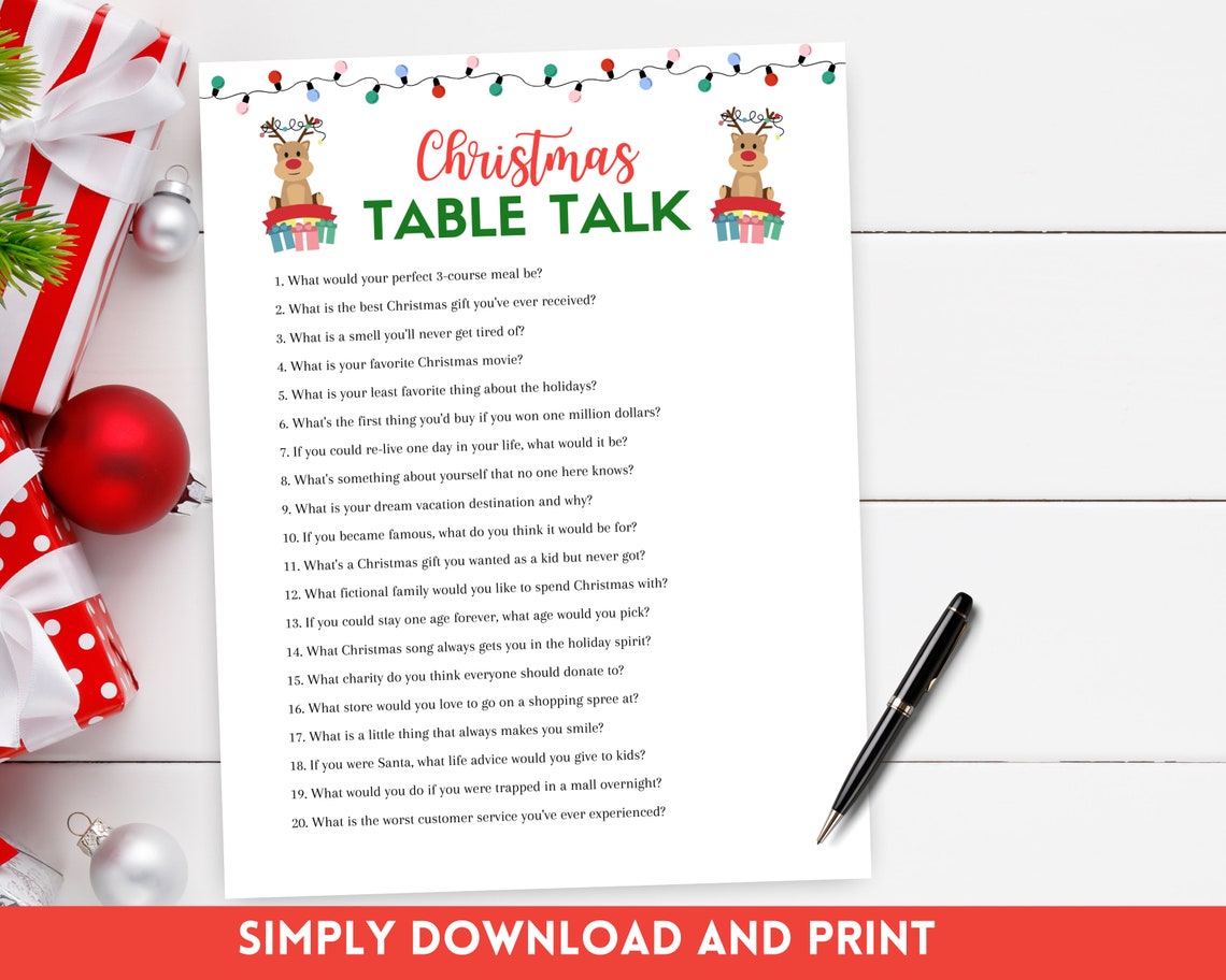 Christmas Table Talk, Christmas Icebreaker Game, Party Starter ...