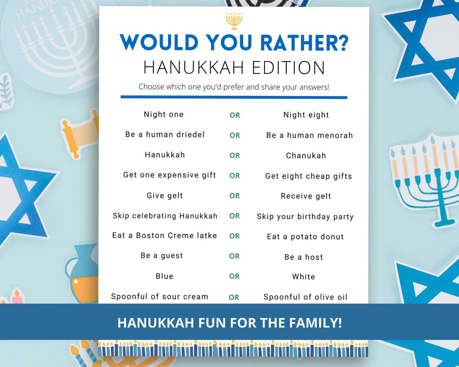 Hanukkah Would You Rather Game Hanukkah Games Chanukah Fun - Etsy