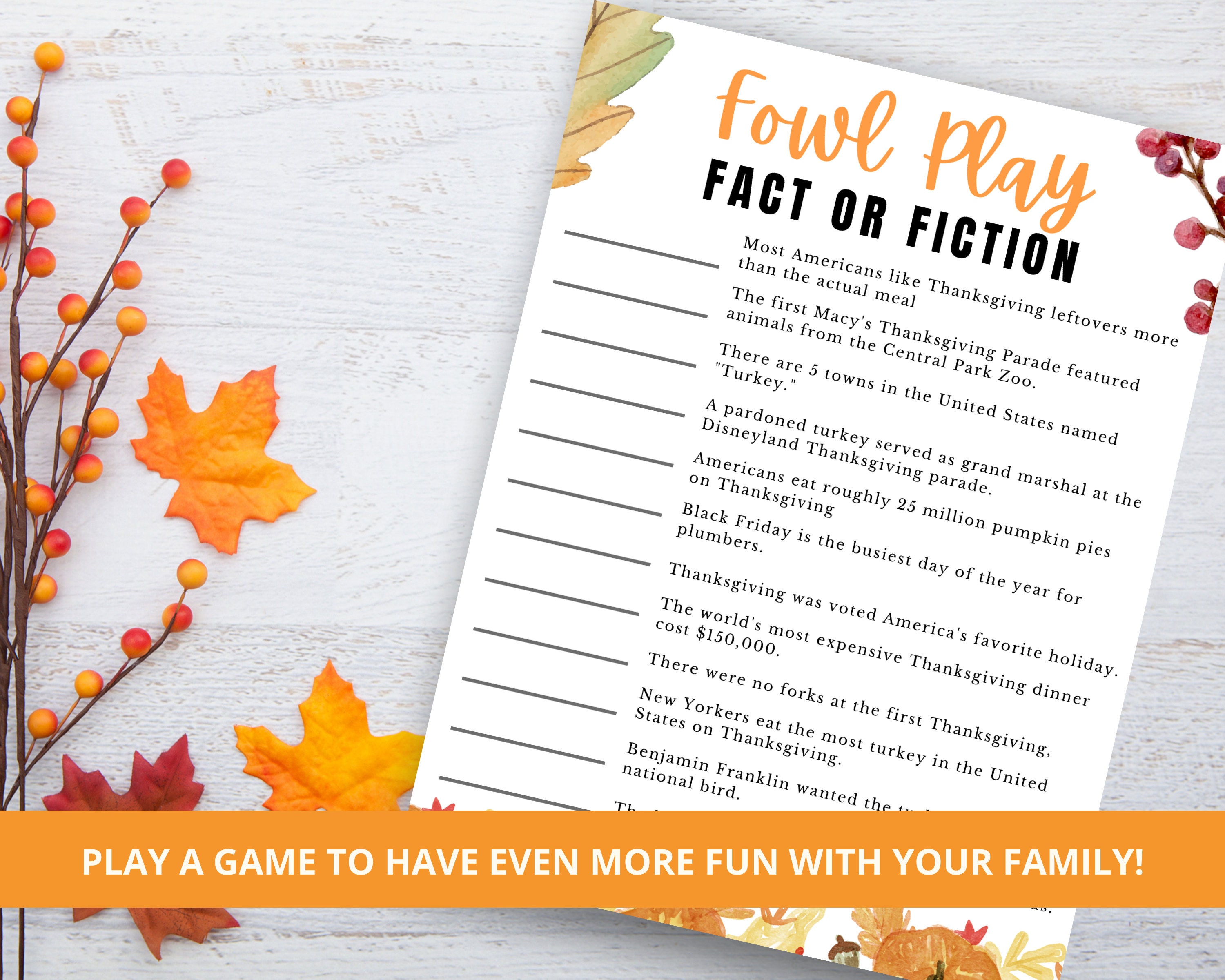 Thanksgiving Trivia Game Fowl Play Trivia Thanksgiving - Etsy
