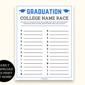 Graduation College Name Race, Graduation Party Game, Fun Graduation ...