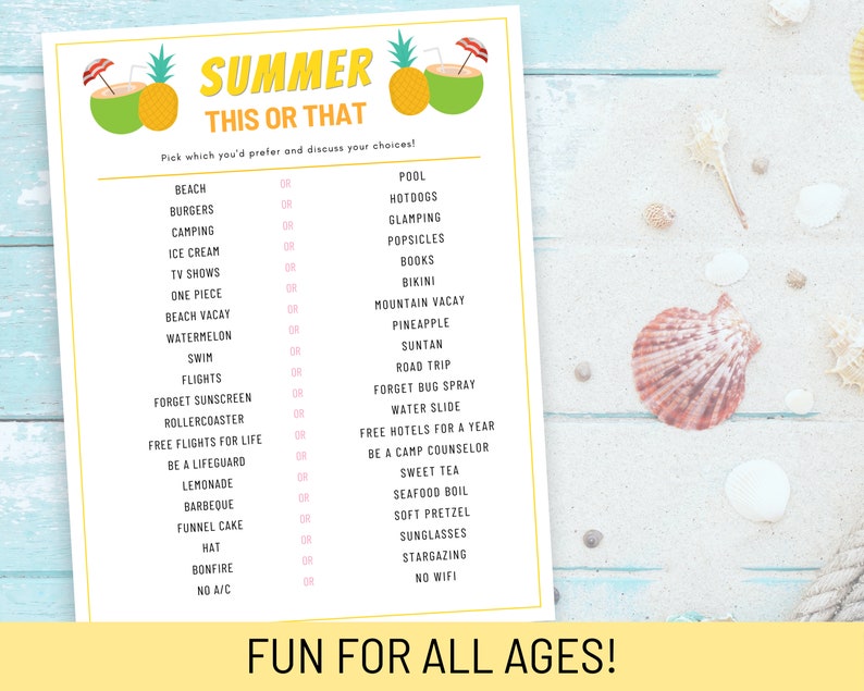 Summer This or That Game Printable Summer Party Game Summer - Etsy