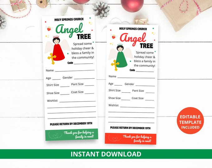 Christmas Angel Tree Tags, Editable Angel Tree Tags, Giving Tree Tags ...