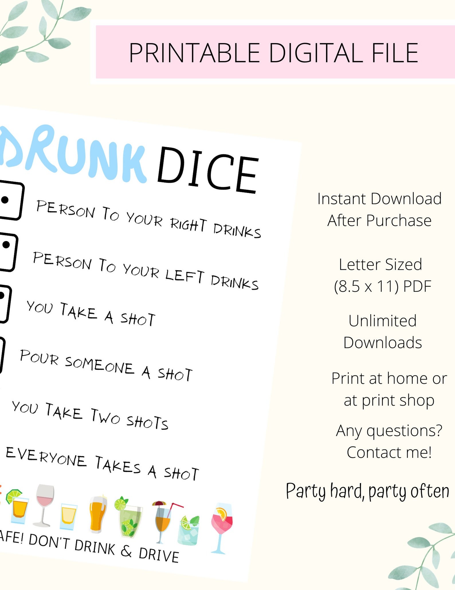 Drunk Dice Party Games Drinking Games for Adults Bachelorette - Etsy