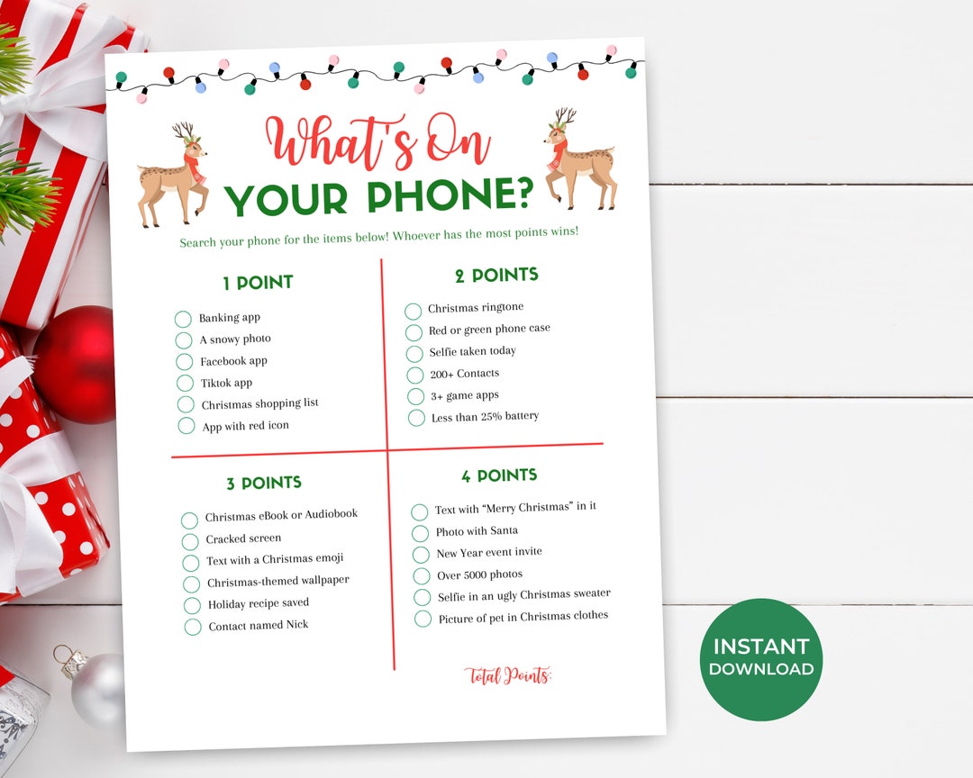 What's on Your Phone, Christmas Game for Adults, Christmas Office Game ...
