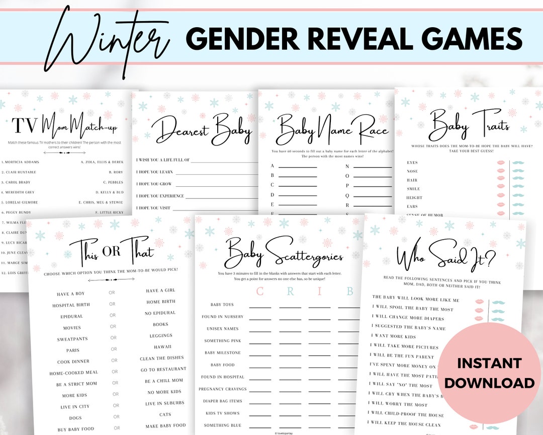 Winter Gender Reveal Games, Winter Gender Reveal Bundle, Printable ...