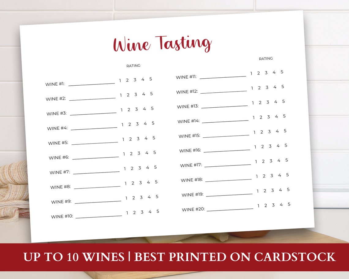 Wine Tasting Sheet 20 Wines Score Card Wine Tasting Card - Etsy