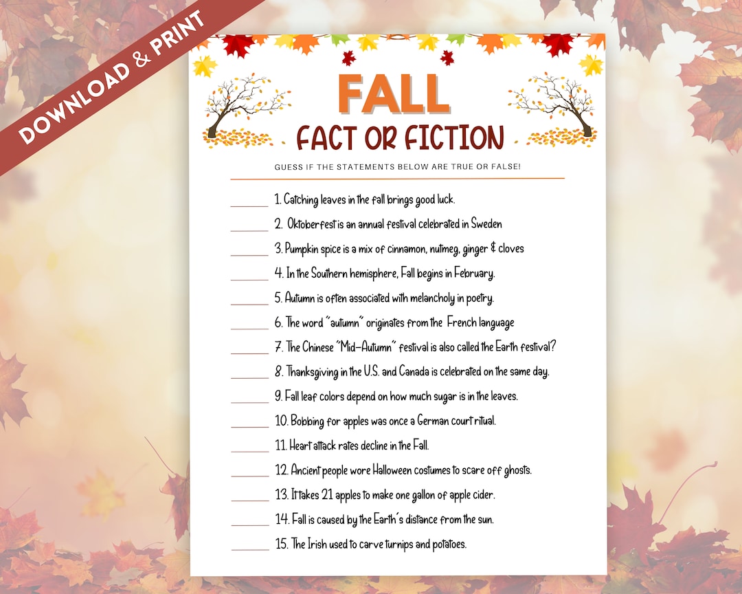 Fall Trivia Game, Fact or Faction Fall Party Game, Fall Themed Games ...
