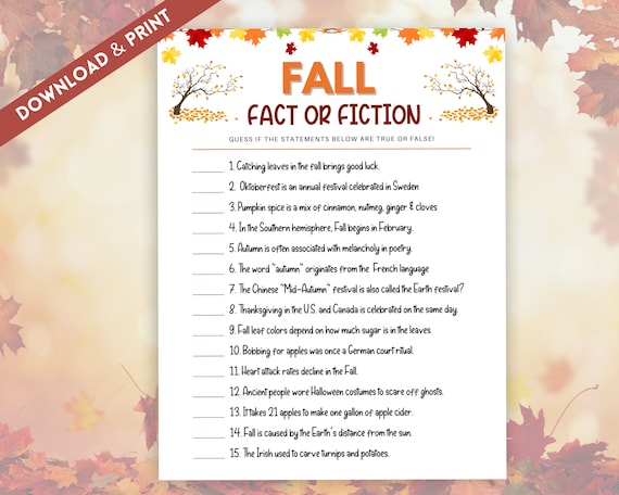 Fall Trivia Game Fact or Faction Fall Party Game Fall Themed - Etsy