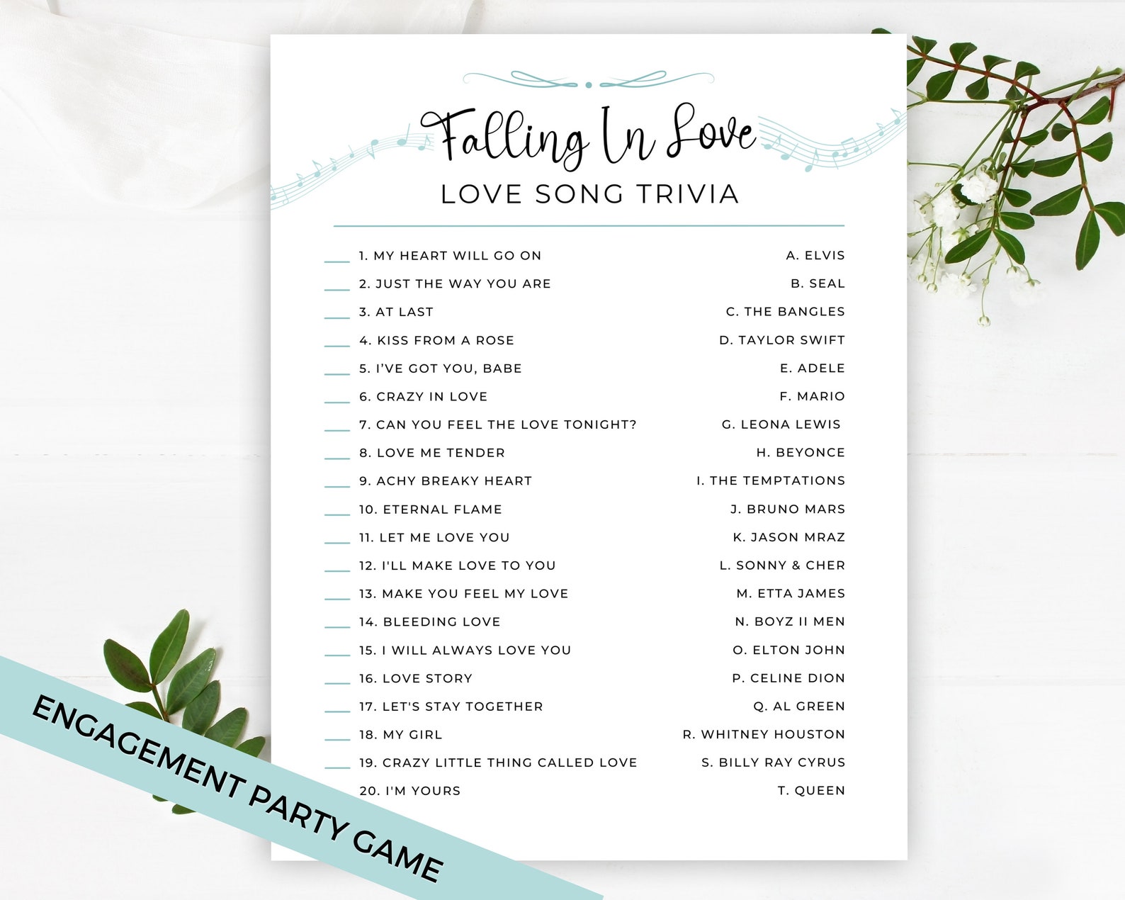 Love Song Quiz Love Song Trivia Minimalist Wedding Shower - Etsy