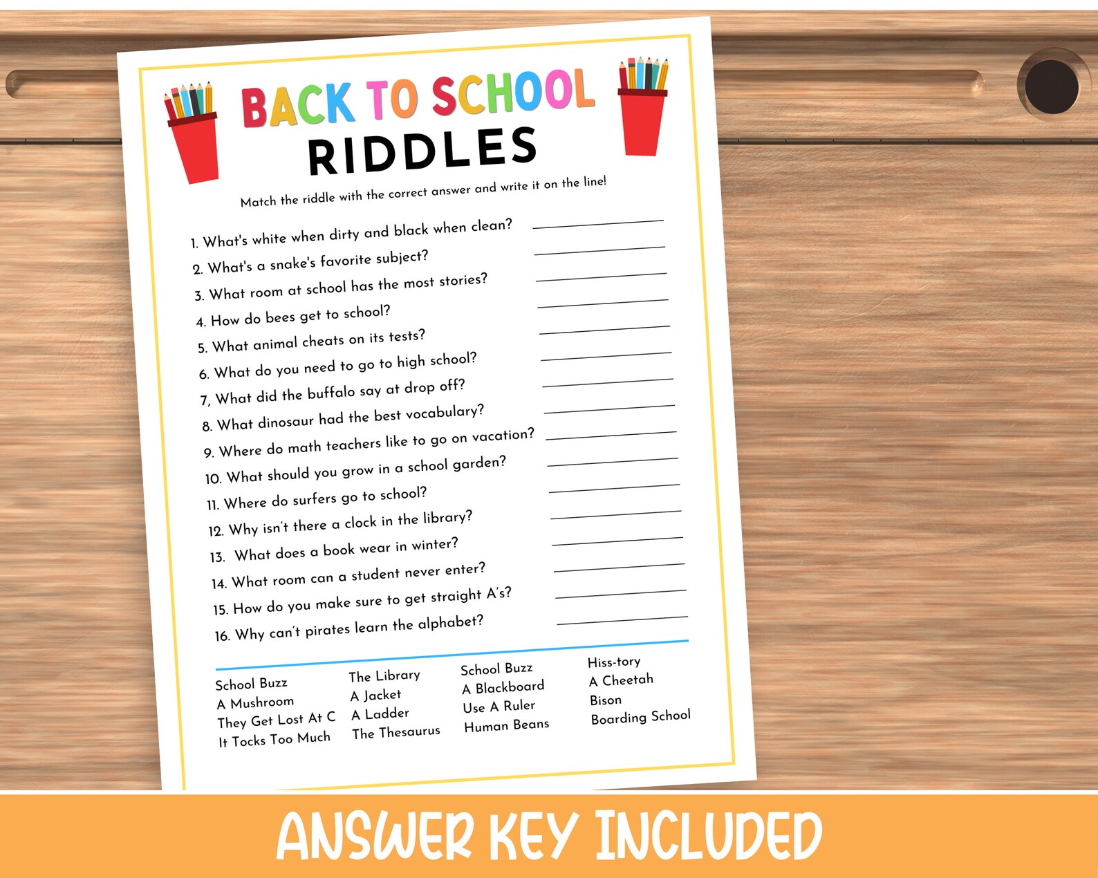 Back to School Riddles Printable Back to School Game First - Etsy