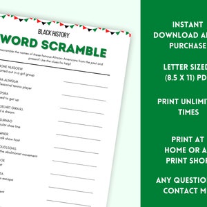 Black History Word Scramble, Black History Game, Black History Month ...