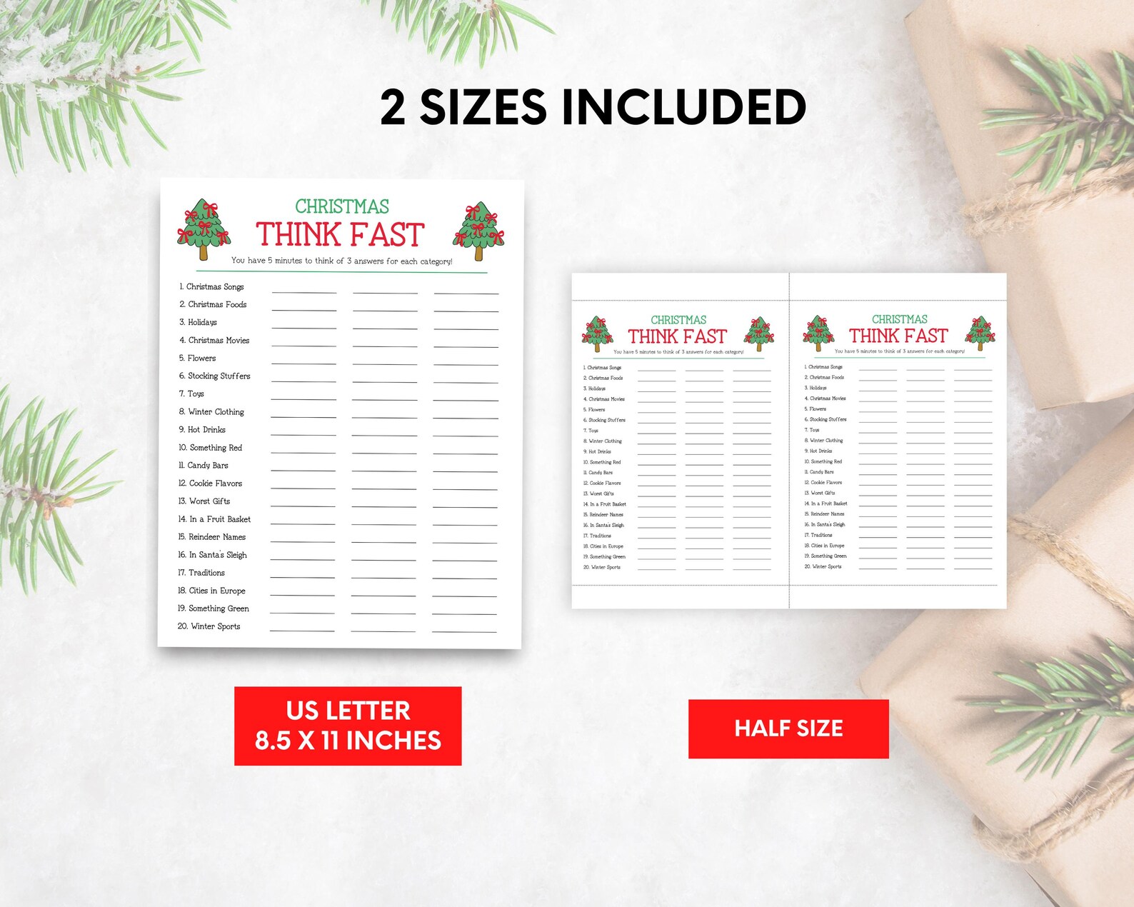 Christmas Think Fast, Holiday Party Game, Christmas Printable Game ...