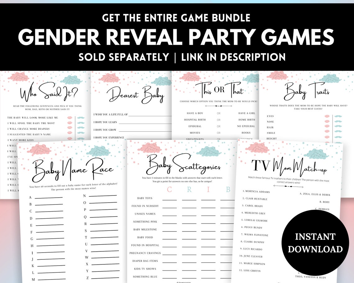 Gender Reveal Games Virtual Baby Shower Games Printable - Etsy