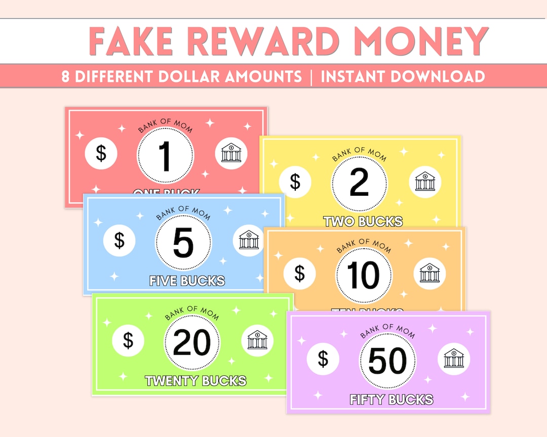 Fake Play Money for Kids, Reward Bucks, Printable Mom Bucks, Pretend ...