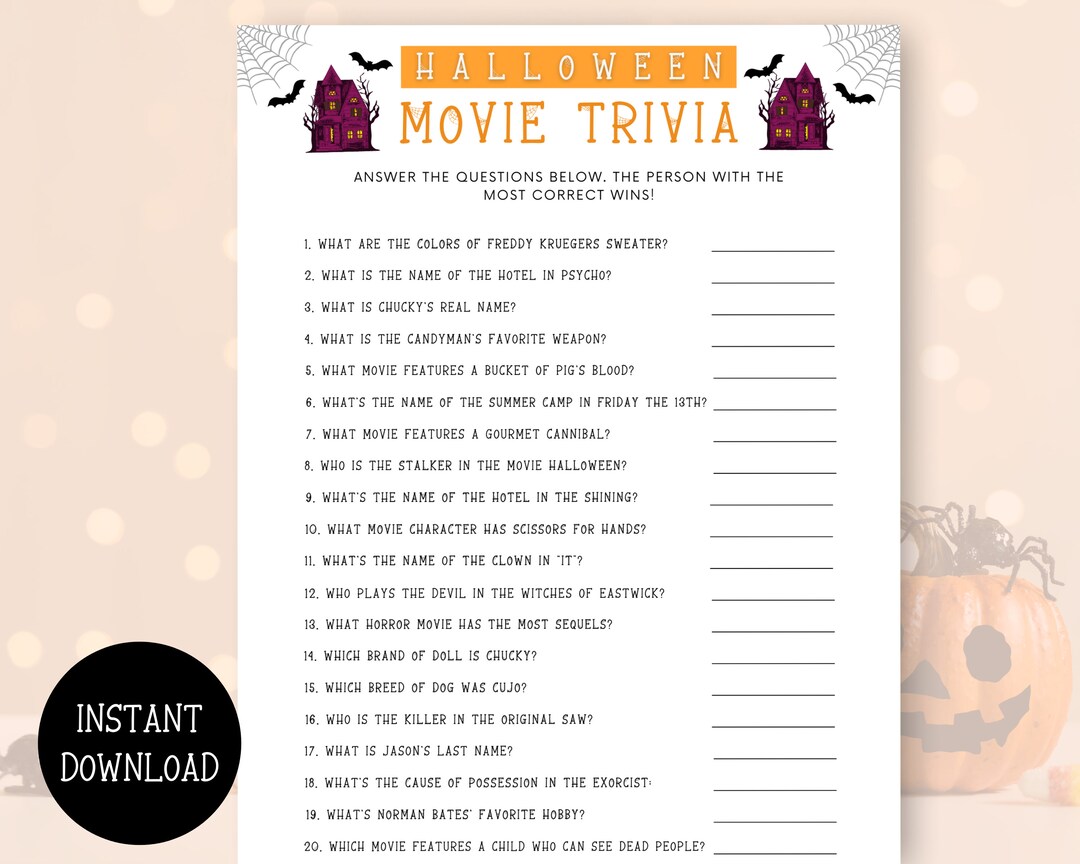 Halloween Game Adult, Halloween Movie Trivia, Halloween Trivia, Fun ...