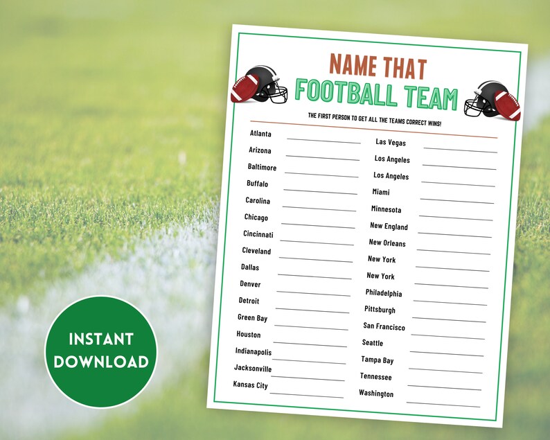 Name That Football Team Football Party Game Football Trivia - Etsy