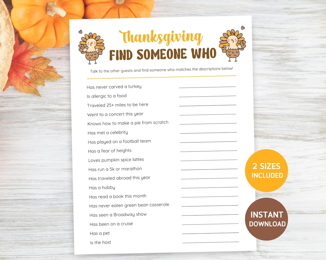 Thanksgiving Find Someone Who, Thanksgiving Game Printable, Family ...