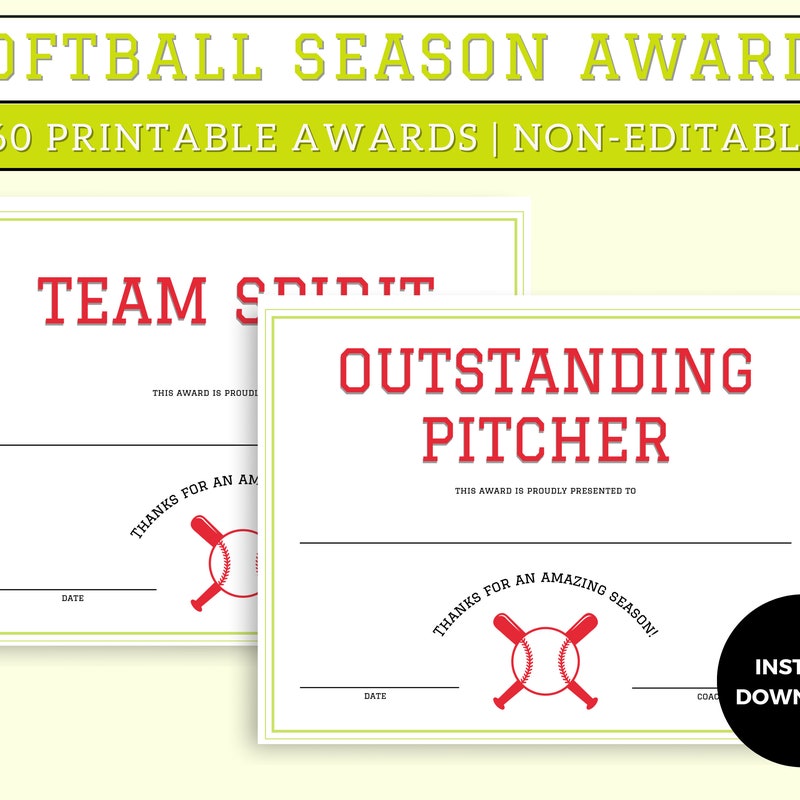 Softball Award Template - Etsy