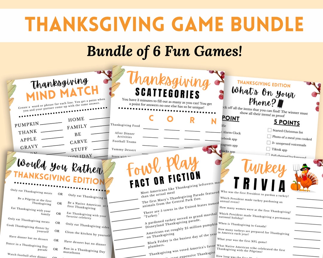 Thanksgiving Games, Thanksgiving Party Games, Thanksgiving Game Bundle ...