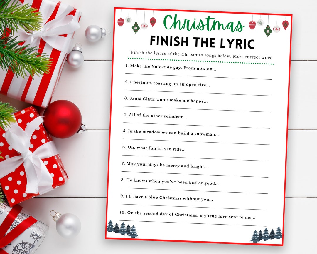 Printable Christmas Game, Christmas Game, Finish the Lyric Game ...