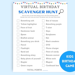 Virtual Birthday Scavenger Hunt, Boy's Birthday Party Game, Kid ...