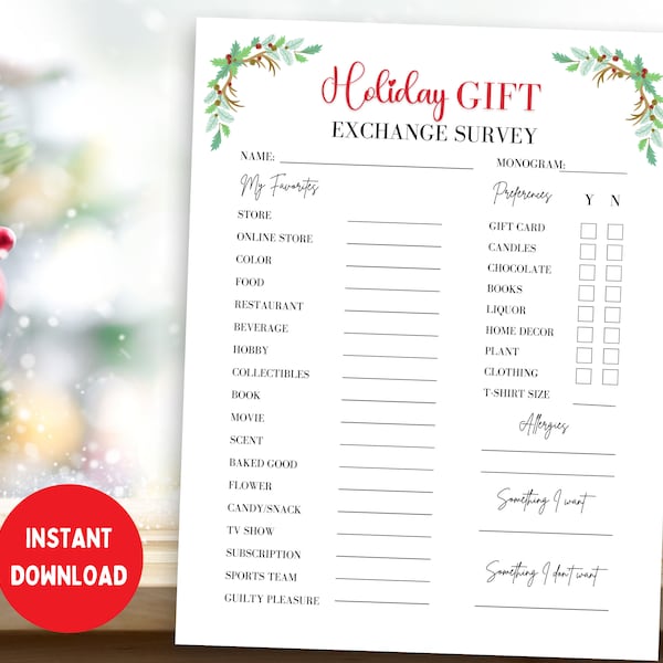 Gift Exchange Questionnaire - 60+ Gift Ideas for 2025