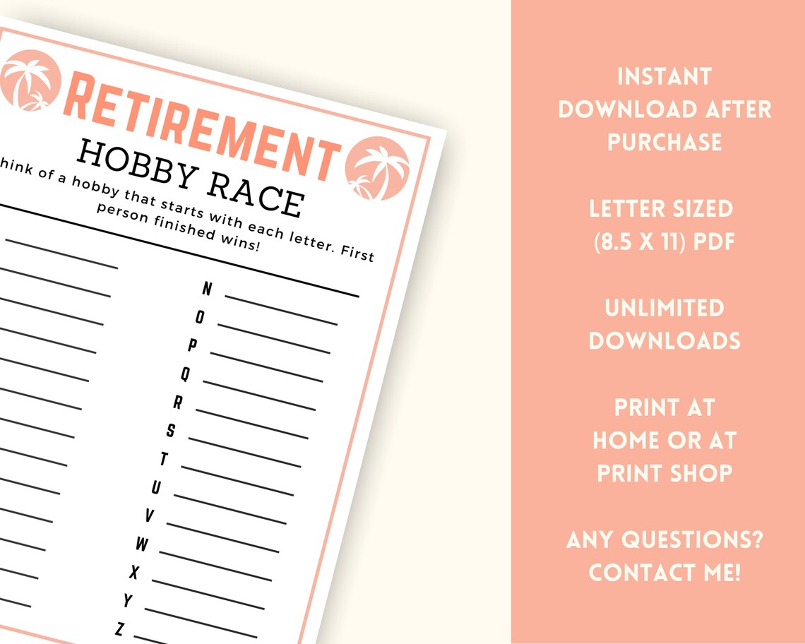 Retirement Hobby Race Retirement Game Retirement Party | Etsy