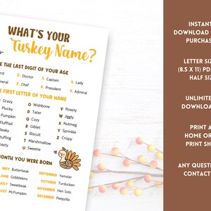 What's Your Turkey Name, Printable Thanksgiving Game, Office ...