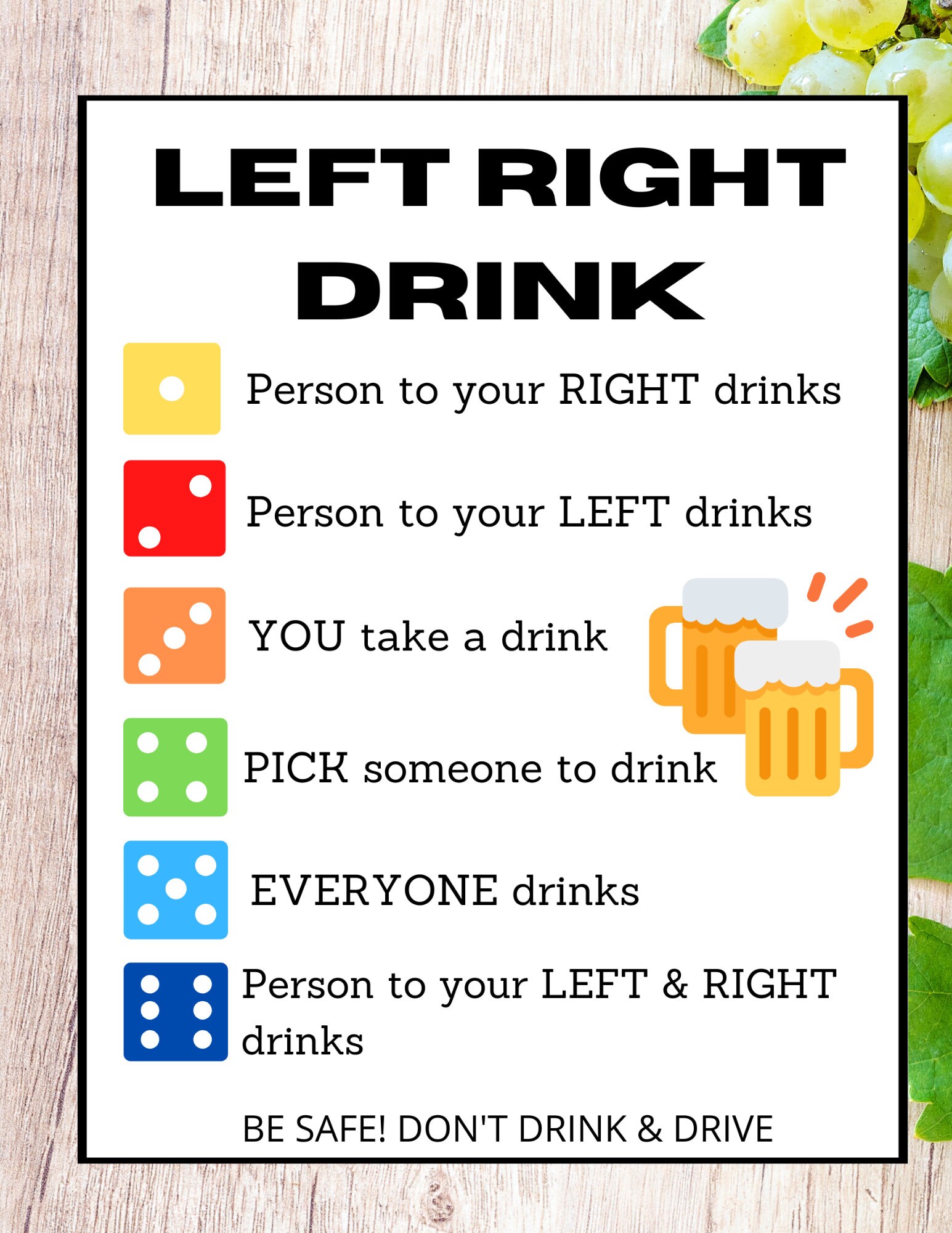 Left Right Drink Party Game Drunk Dice Game Drinking Games - Etsy left-right-drink-party-game-drunk-dice-game-drinking-games-etsy