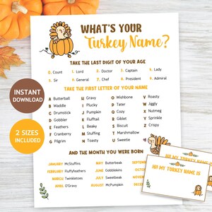 What's Your Turkey Name, Printable Thanksgiving Game, Office ...