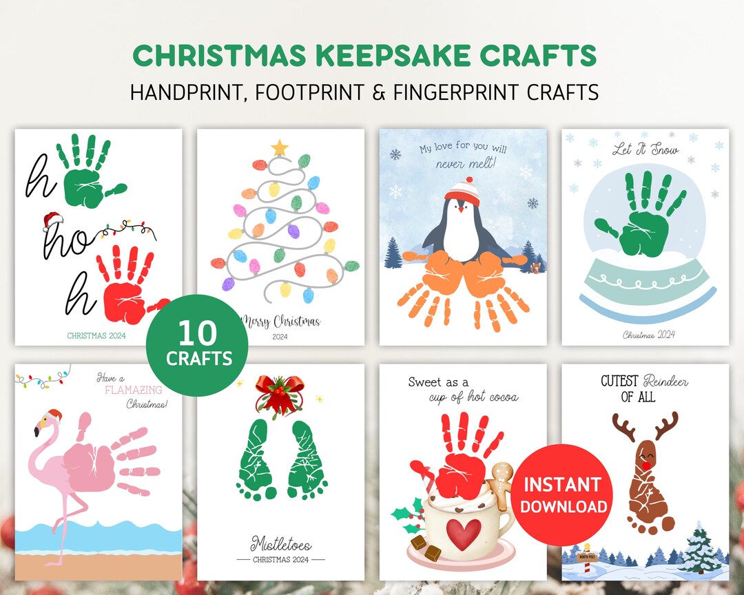Christmas Handprint Art Bundle, 2024 Christmas Keepsake Crafts, Holiday ...