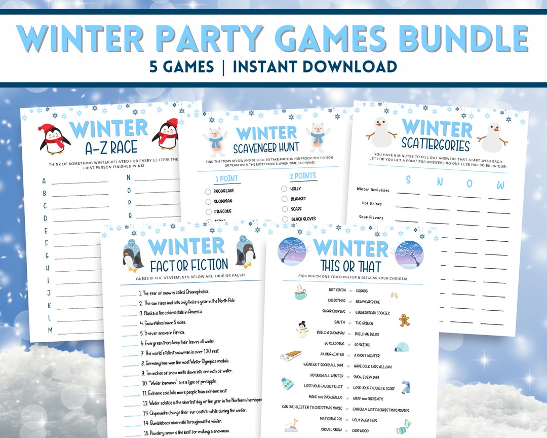 Winter Party Games Bundle, Winter Games, Wintertime Activities for Kids ...