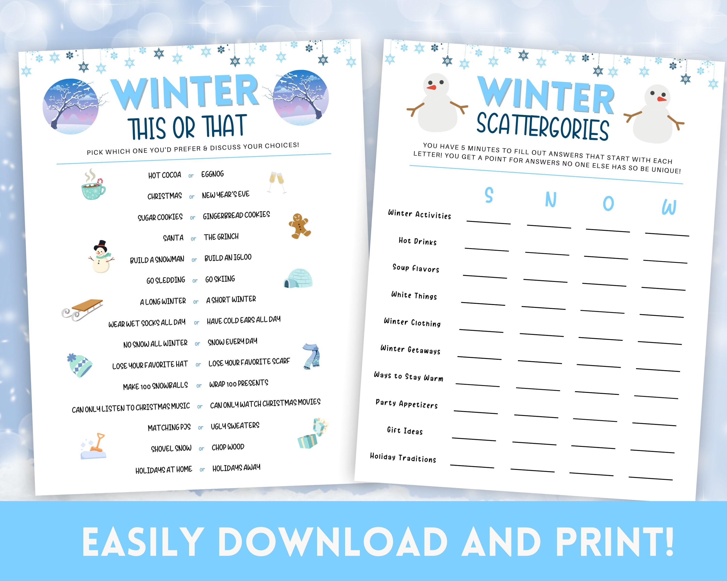 Winter Party Games Bundle Winter Games Wintertime Activities - Etsy