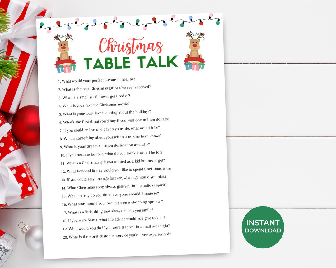 Christmas Table Talk, Christmas Icebreaker Game, Party Starter ...