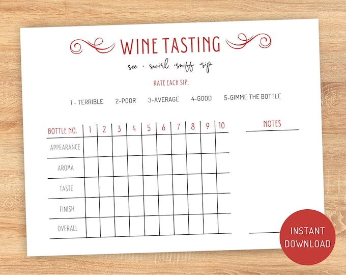 Blind Wine Tasting Rating Sheets Wine Tasting Party Wine Rating Wine ...