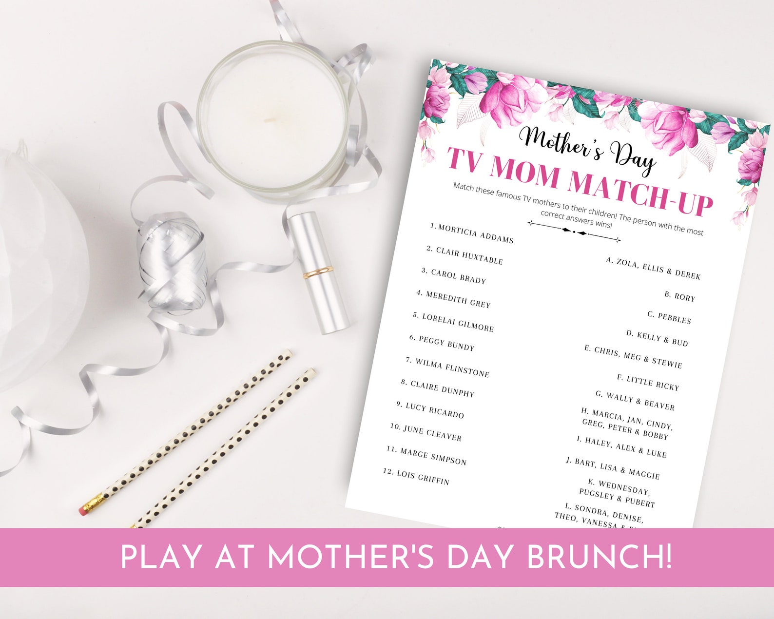 Mother's Day Game TV Mom Matchup Game Mother's Day - Etsy