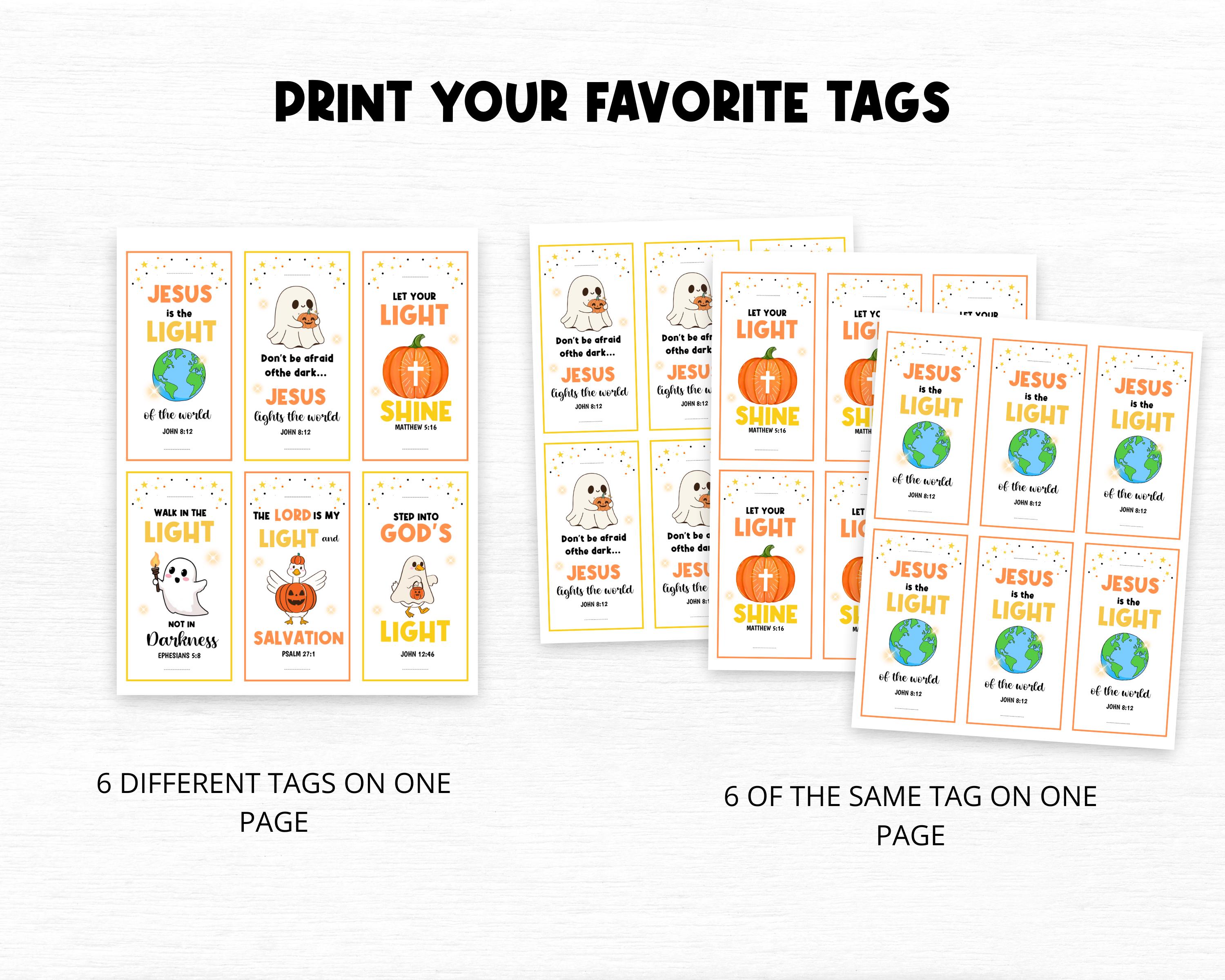 Christian Halloween Glow Stick Tag, Religious Halloween Goodie Bag Tags ...