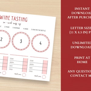 Wine Tasting Sheet 4 Wines, Wine Tasting Card, Printable Wine Tasting ...