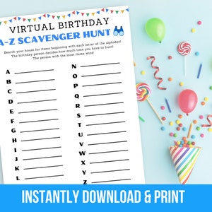 Virtual Birthday Scavenger Hunt, A-Z Scavenger Hunt, Kids Virtual ...