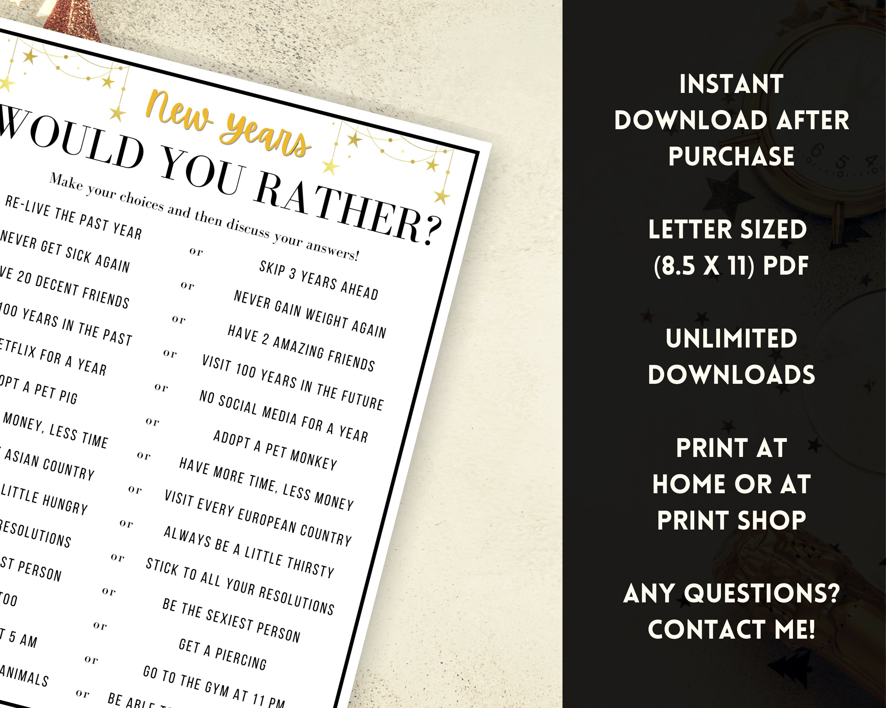 New Years Would You Rather New Year's Party Game New - Etsy