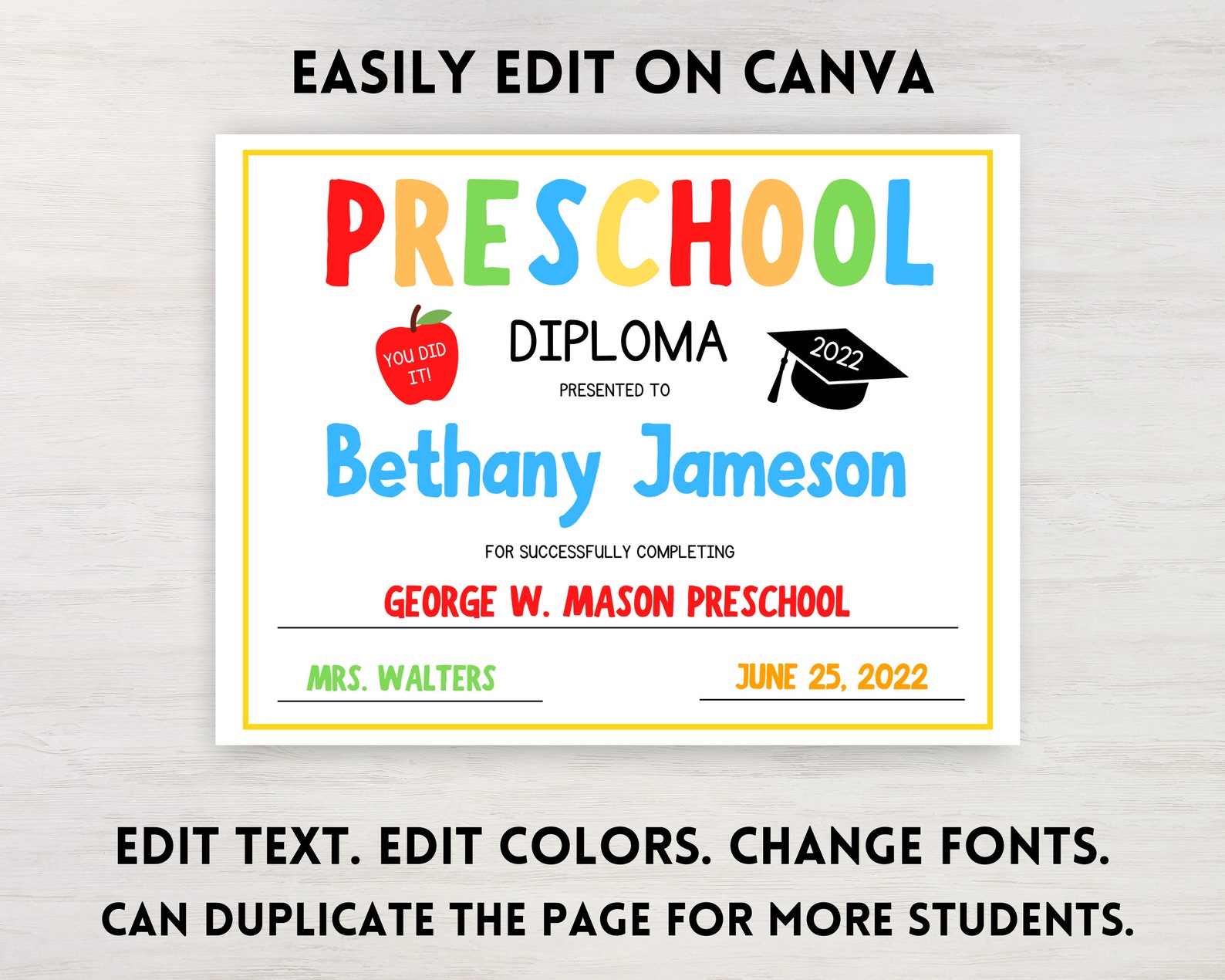 Editable Preschool Diploma Preschool Diploma Preschool | Etsy