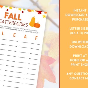 Fall Scattergories, Fall Themed Games, Fun Games for Kids and Adults ...