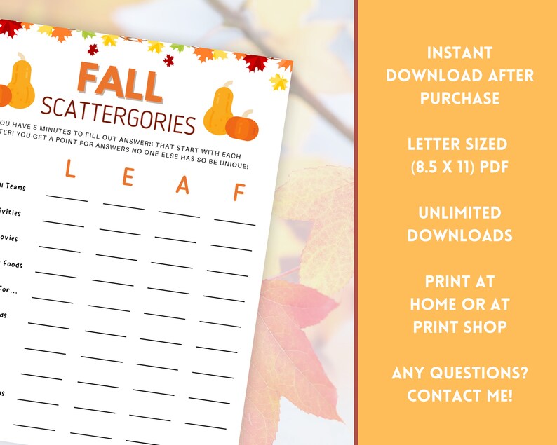 Fall Scattergories, Fall Themed Games, Fun Games for Kids and Adults ...