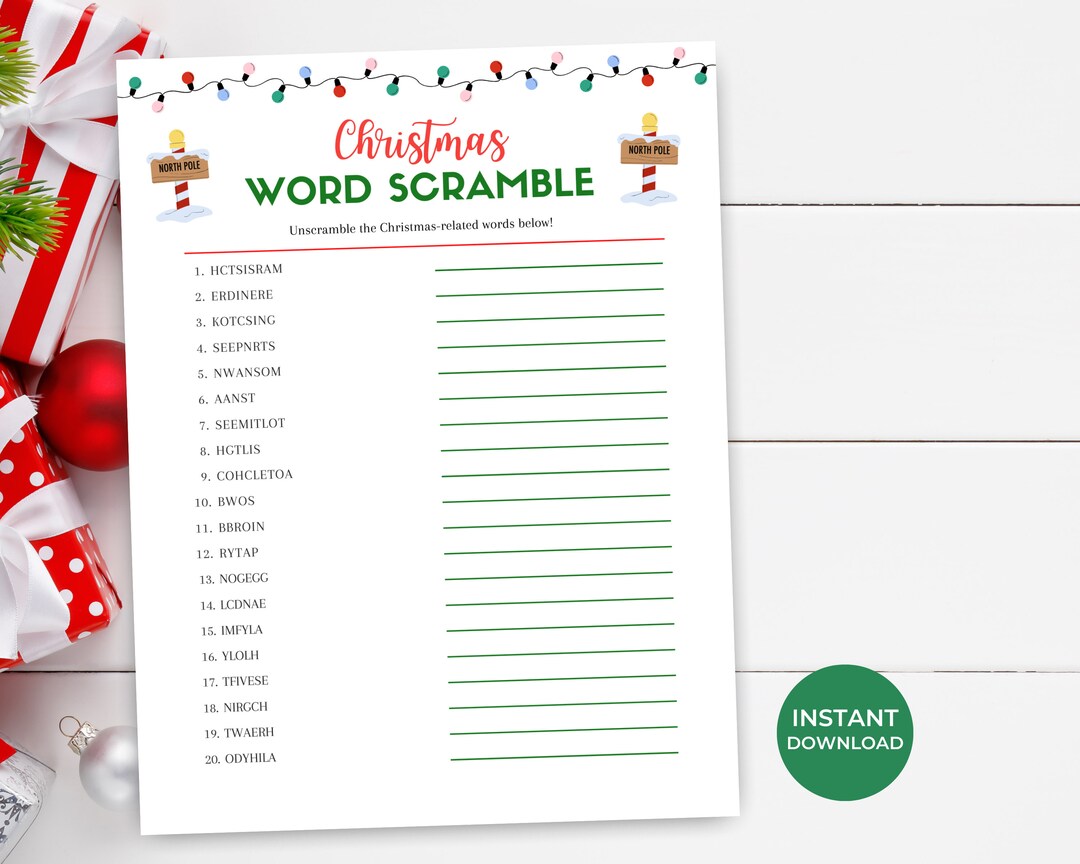 Christmas Word Scramble, Christmas Game for Kids and Adults, Christmas ...
